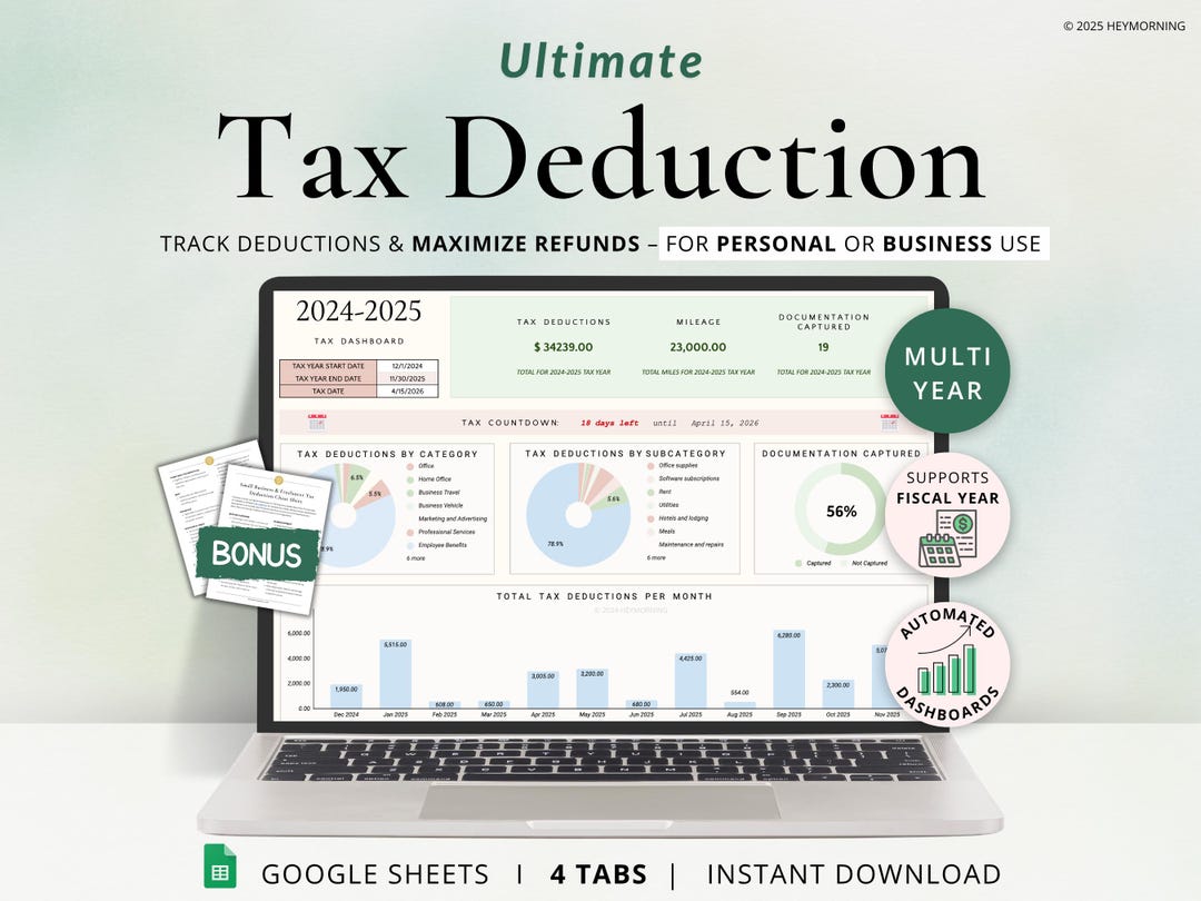 Tax Deduction Tracker Google Sheets Self-employed Tax Spreadsheet Small ...