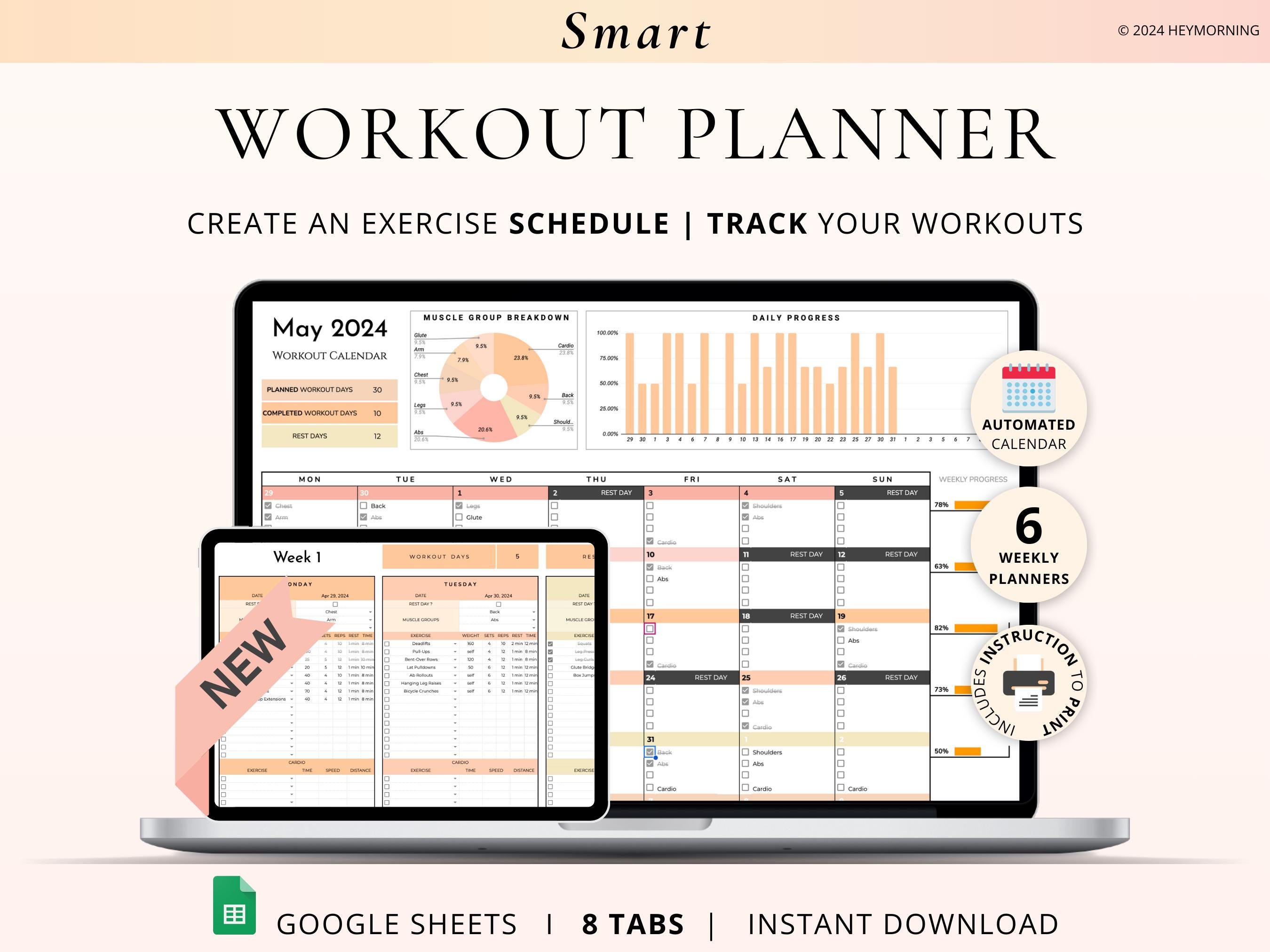 Workout Planner Google Sheets Exercise Tracker Spreadsheet Fitness ...