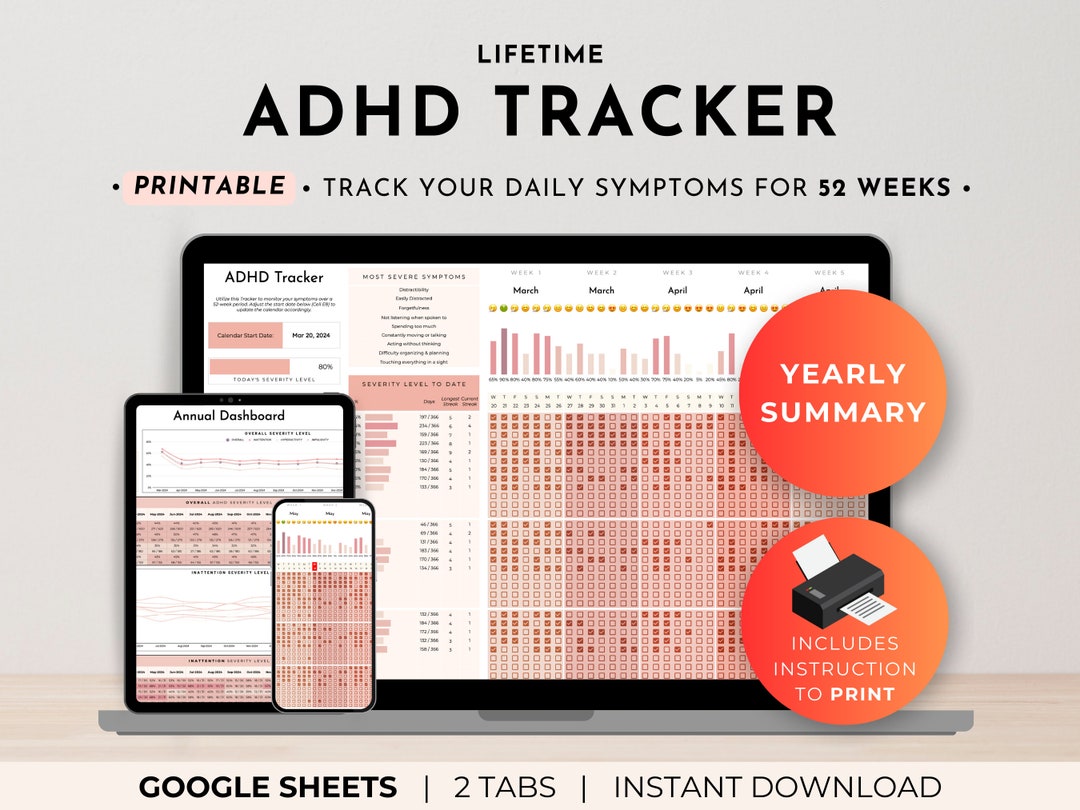 ADHD Tracker Google Sheets Symptom Tracker Spreadsheet Annual ADHD ...