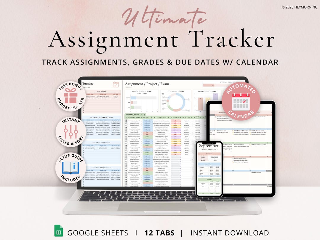 Assignment Tracker Google Sheets Student Planner Spreadsheet School ...