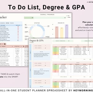Academic Student Planner Google Sheets Assignment Tracker Spreadsheet University Study Planner ...