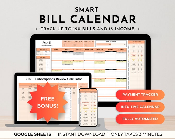 Smart Bill Calendar Google Sheet Bill Tracker Spreadsheet Monthly Bill ...