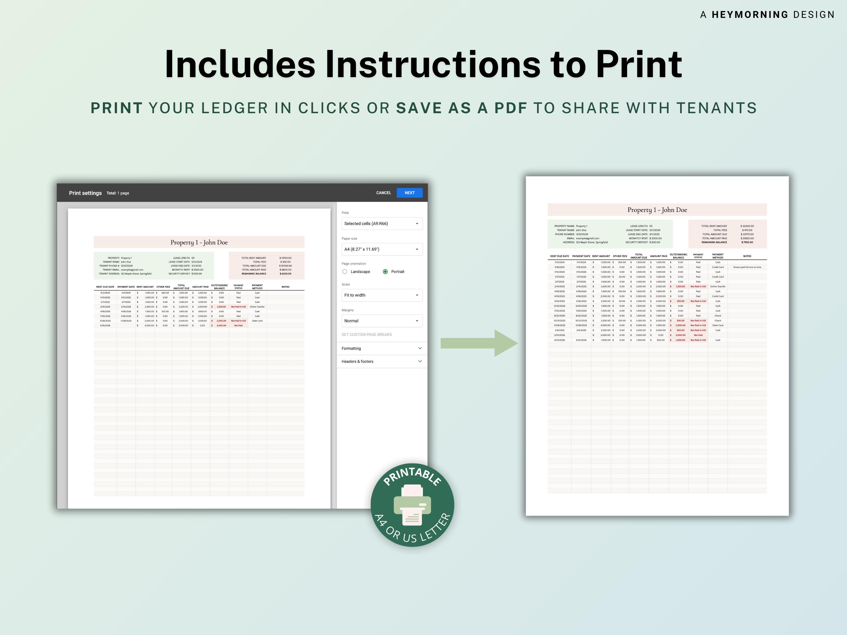 Rent Payment Ledger Spreadsheet Tenant Ledger Google Sheets Landlord ...