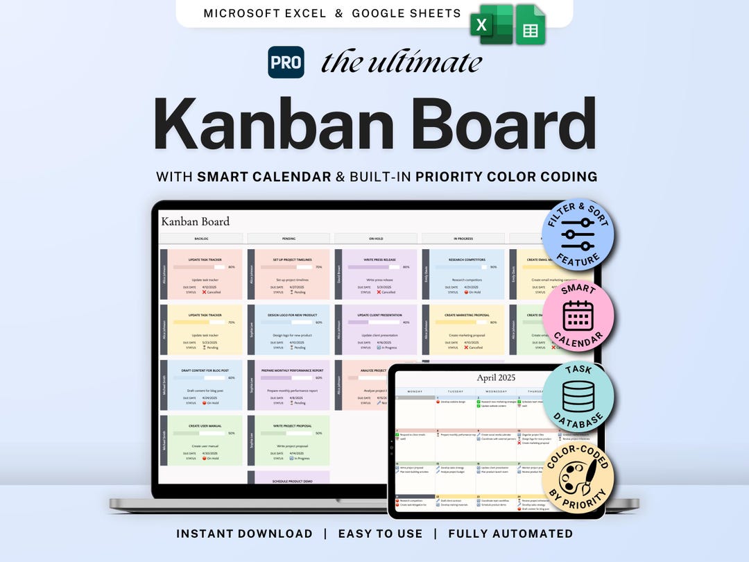 Kanban Board Task Tracker for Business Project Management Google Sheets ...