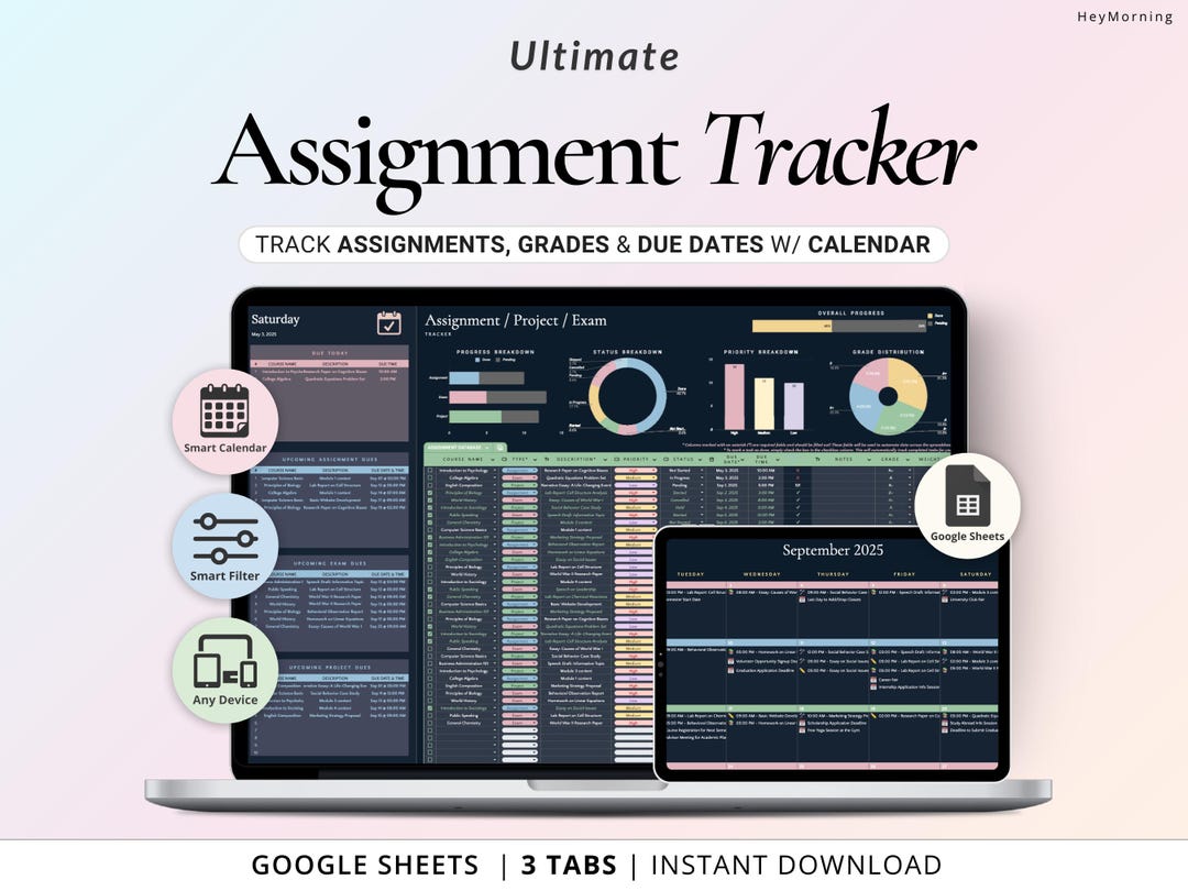 Assignment Tracker Google Sheets Dark Mode Student Planner Spreadsheet ...