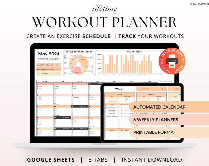 Workout & Cardio Program Tracker Spreadsheet for Google Sheets Workout ...