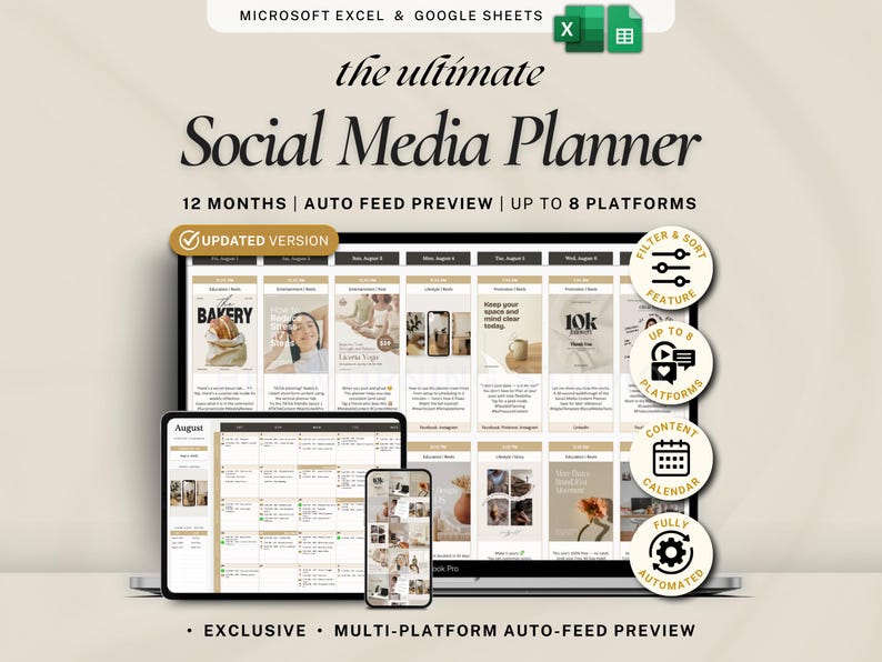 Social Media Content Planner Google Sheets Excel Content Calendar ...