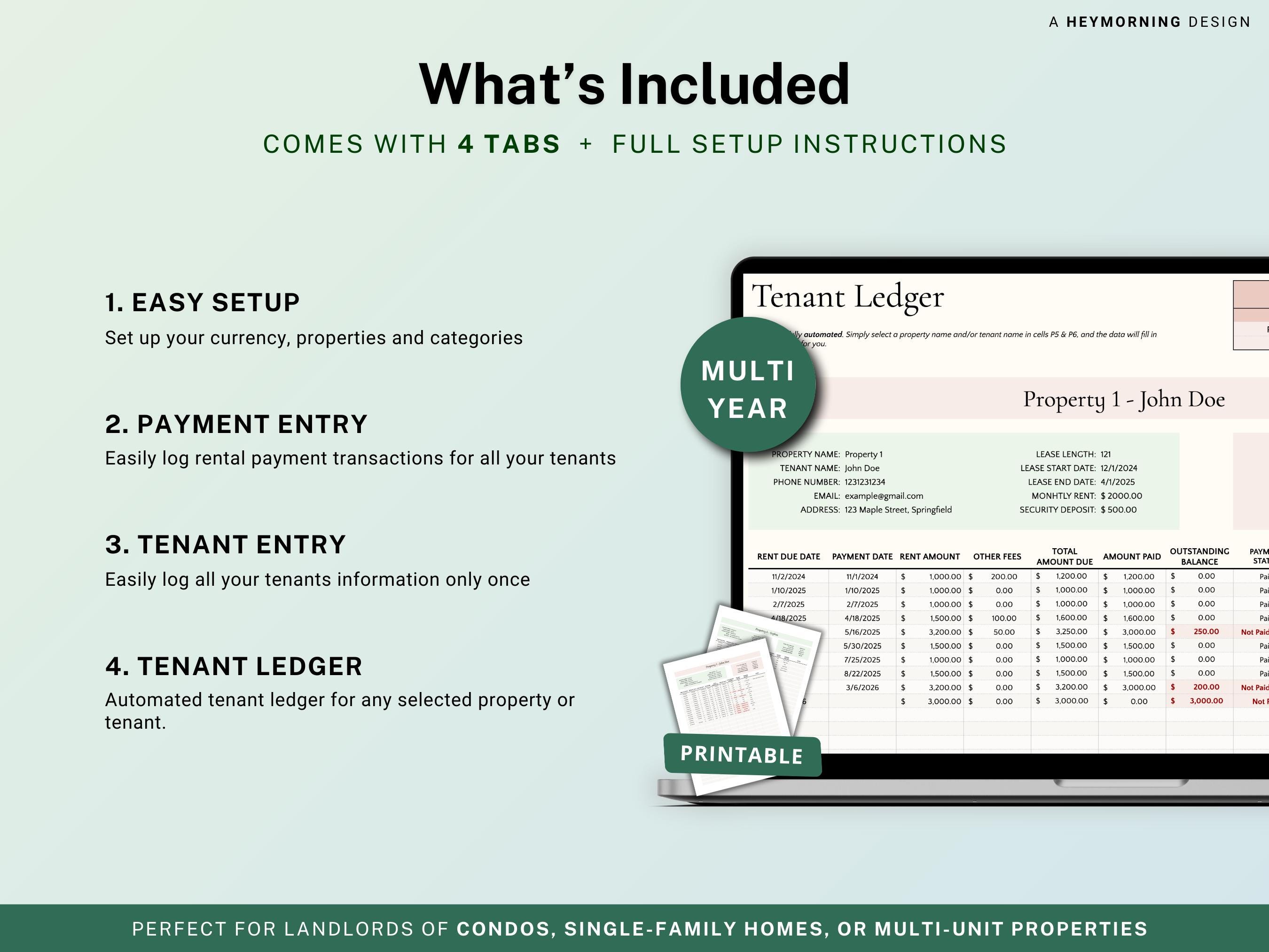 Rent Payment Ledger Spreadsheet Tenant Ledger Google Sheets Landlord ...