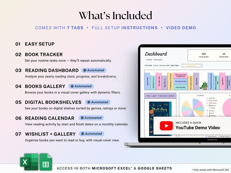 Book Tracker Reading Journal Google Sheets Excel Book Planner Digital ...