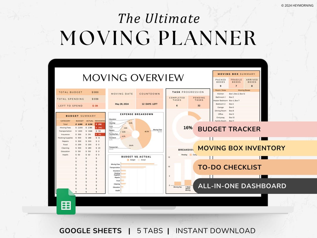 Moving Planner Google Sheets Home Moving Bundle Spreadsheet New ...