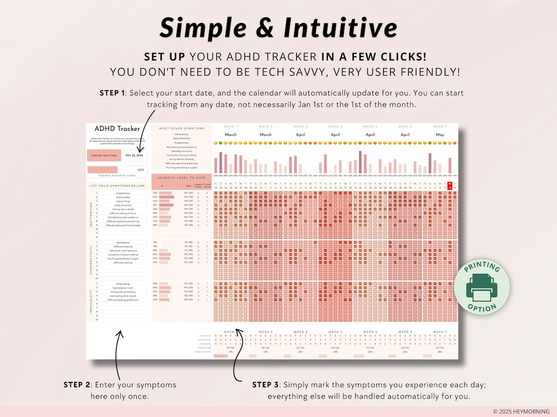 ADHD Tracker Google Sheets Symptom Tracker Spreadsheet Annual ADHD ...