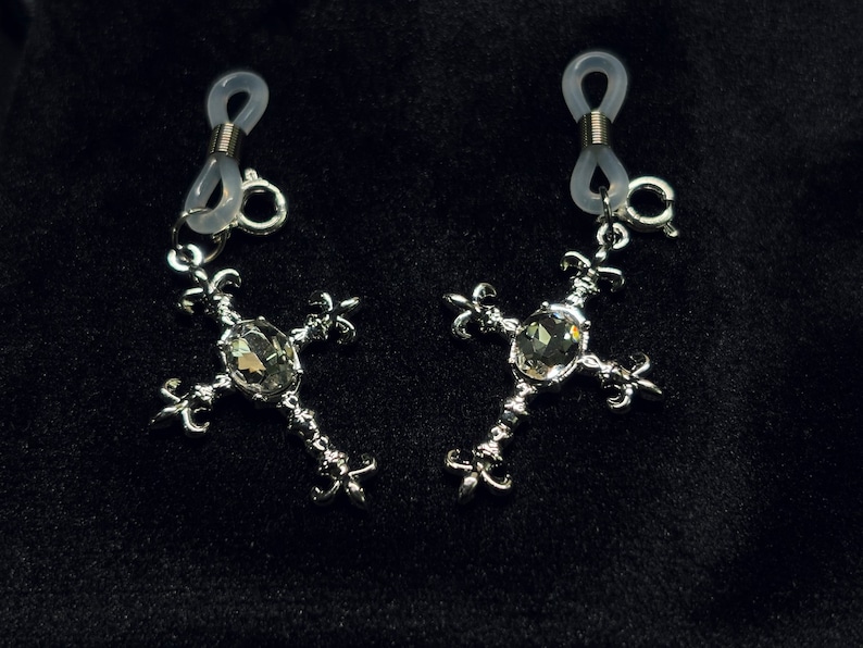 Silver Multi-strand Body Chain With Cross Charms Nipple Ring Nipple ...