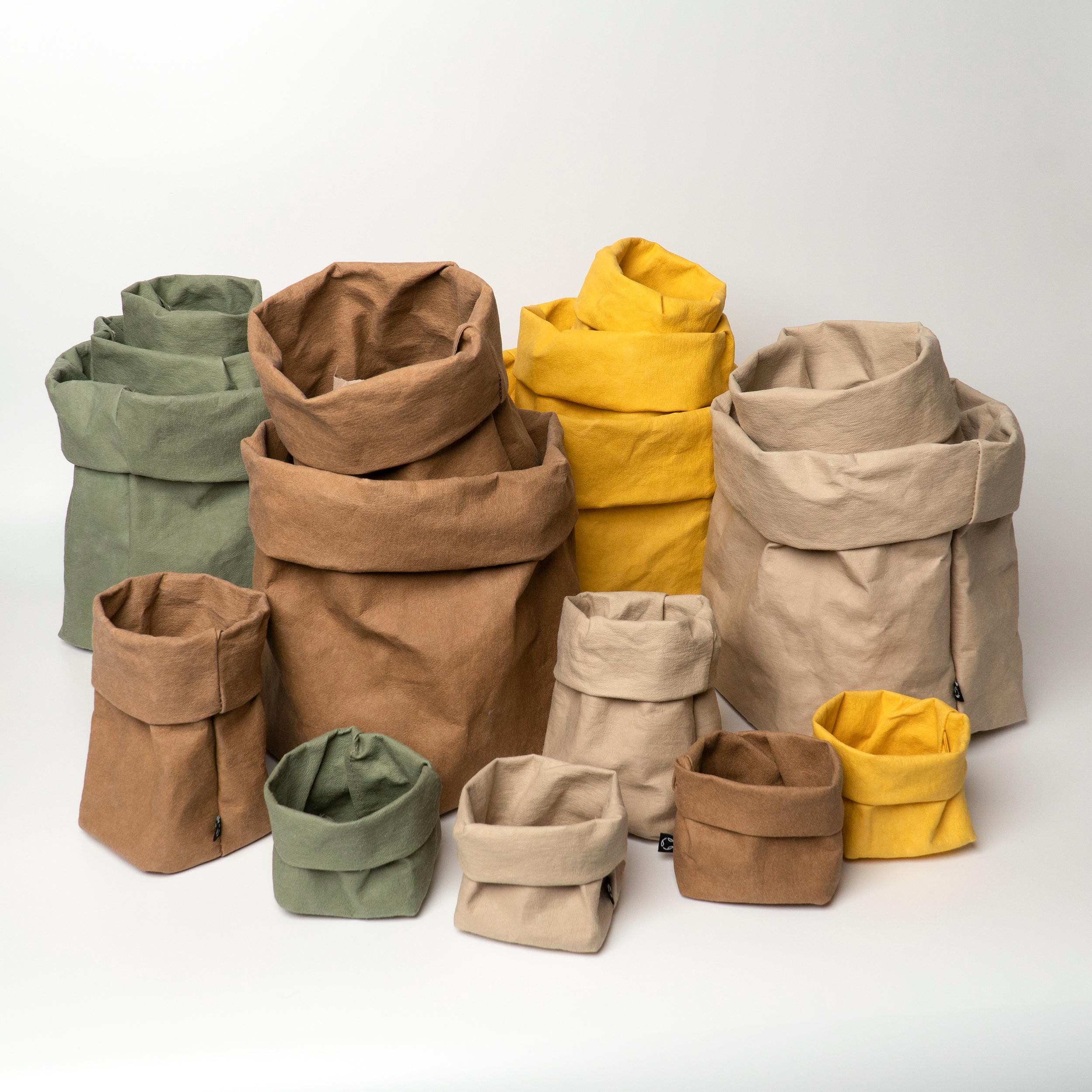 Washable Paper Bag Kraft Paper Storage Bag Vegan Storage Basket Flower ...