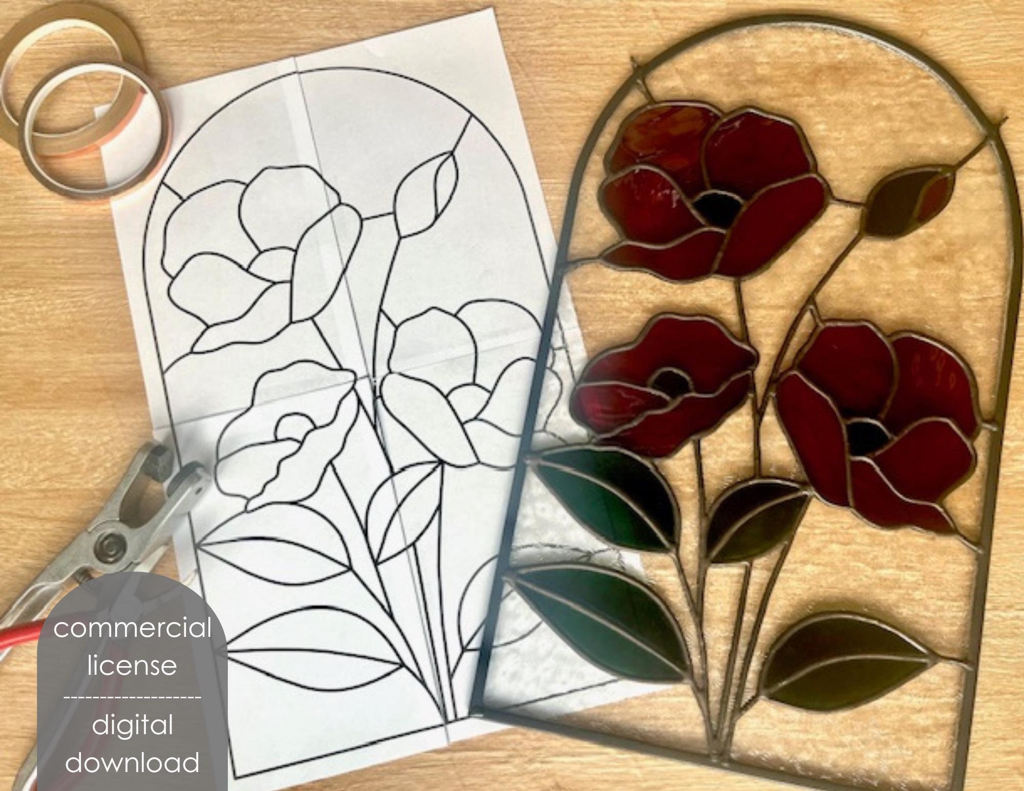 PATTERN * Poppy Flower Stained Glass Pattern * Commercial - Etsy