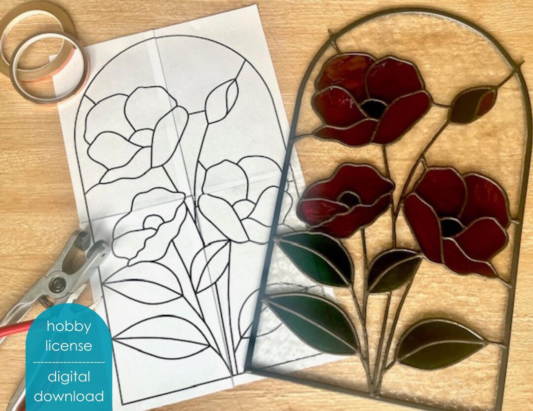 PATTERN * Poppy Flower Stained Glass Pattern * Hobby - Etsy