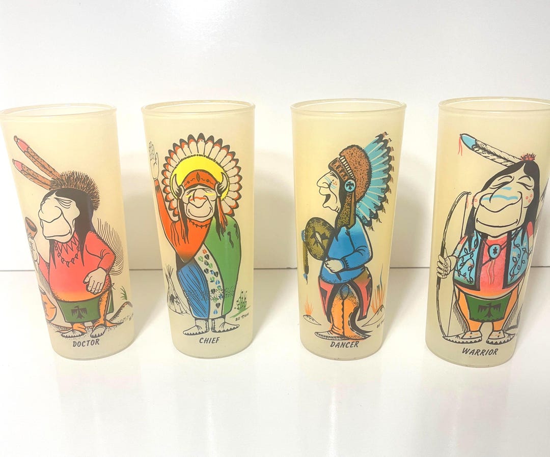 Vintage 1950s Native American Frosted Glasses – Texaco, Set of 4 - Etsy
