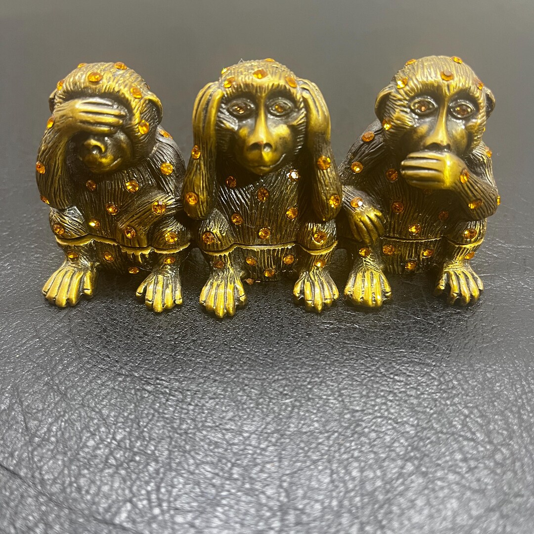 Vintage Three Wise Monkeys Trinket Box – Rhinestone Decor - Etsy
