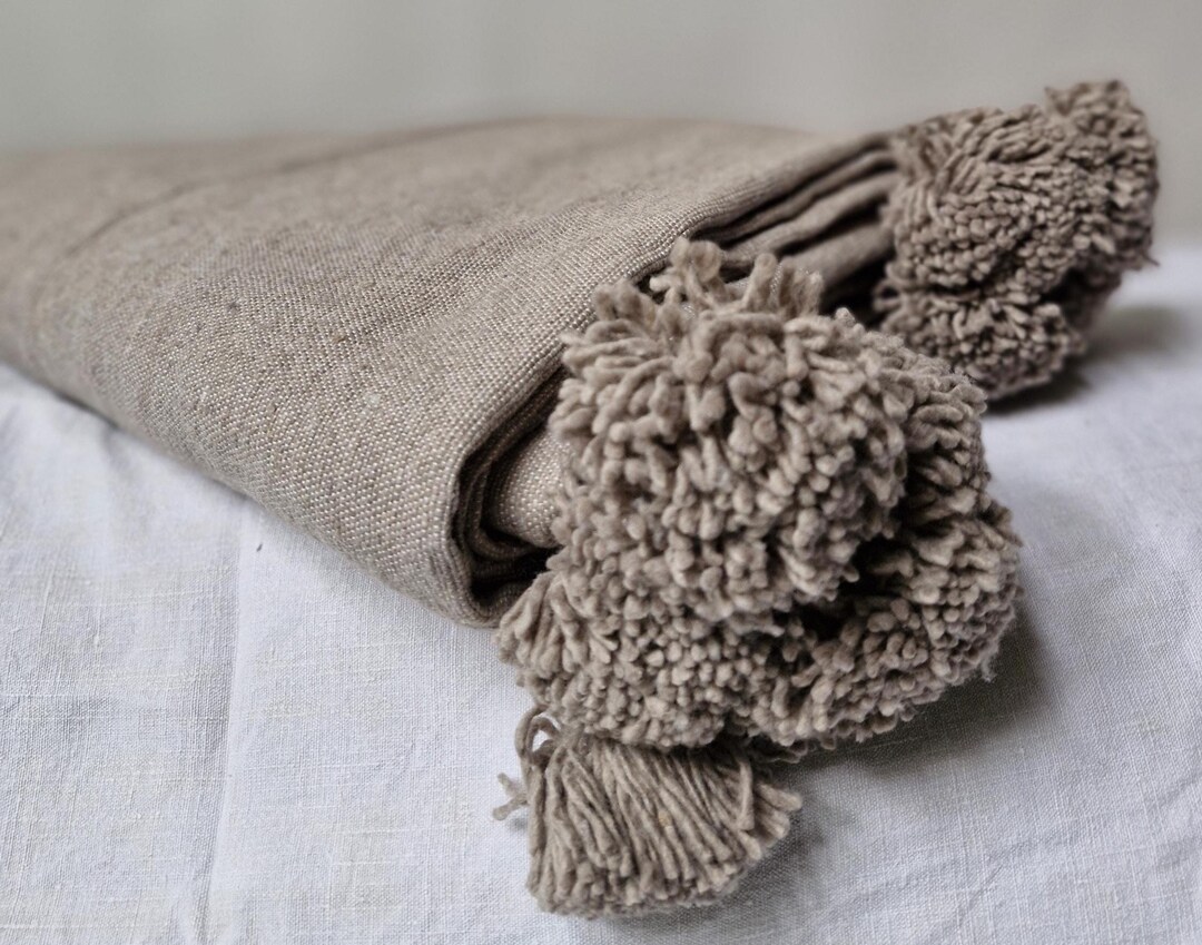 Moroccan Throw With Cotton Tassels - Taupe - 3x2m/2x1.5m - Handcrafted ...