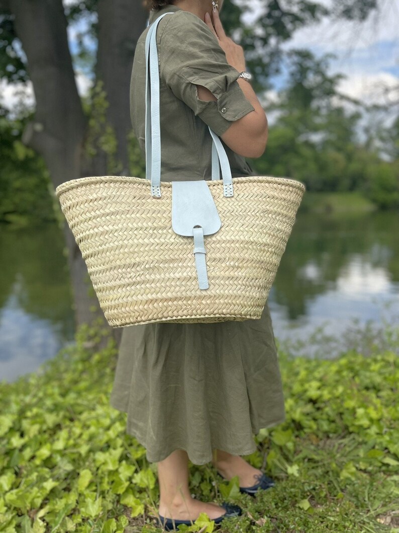 Bag With Leather Handles, Market Basket, Tote Bag, Raffia, Beach Basket ...