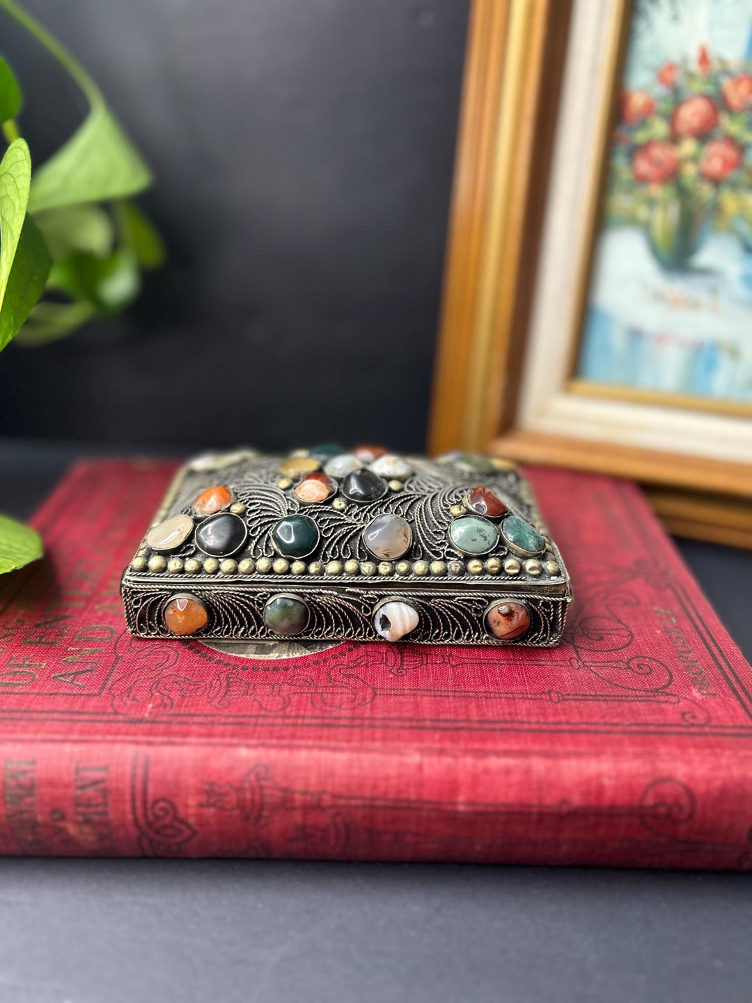 Vintage Mid Century Moorish Sajai Box Inlaid With Agate Semi Precious ...