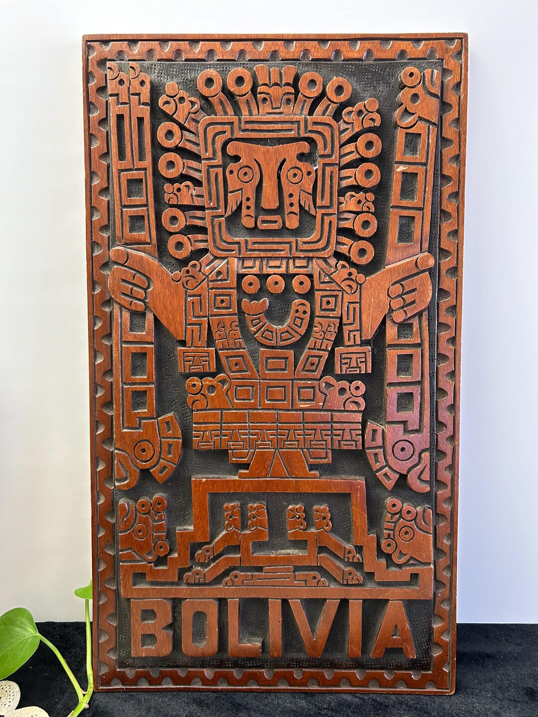1970s Hand Carved Inca Viracocha Tiwanaku Gateway Sun Wood Sculptural ...