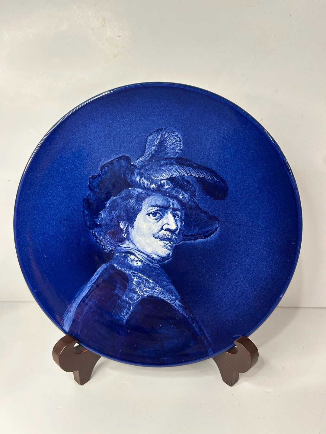 1960s Royal Delft Blue Self-portrait of Rembrandt Van Rijn Art Plate 6. ...
