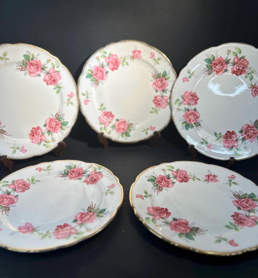 1970s Berkeley Rose Royal Stafford Dinner Plate Set If Five 10.5 ...