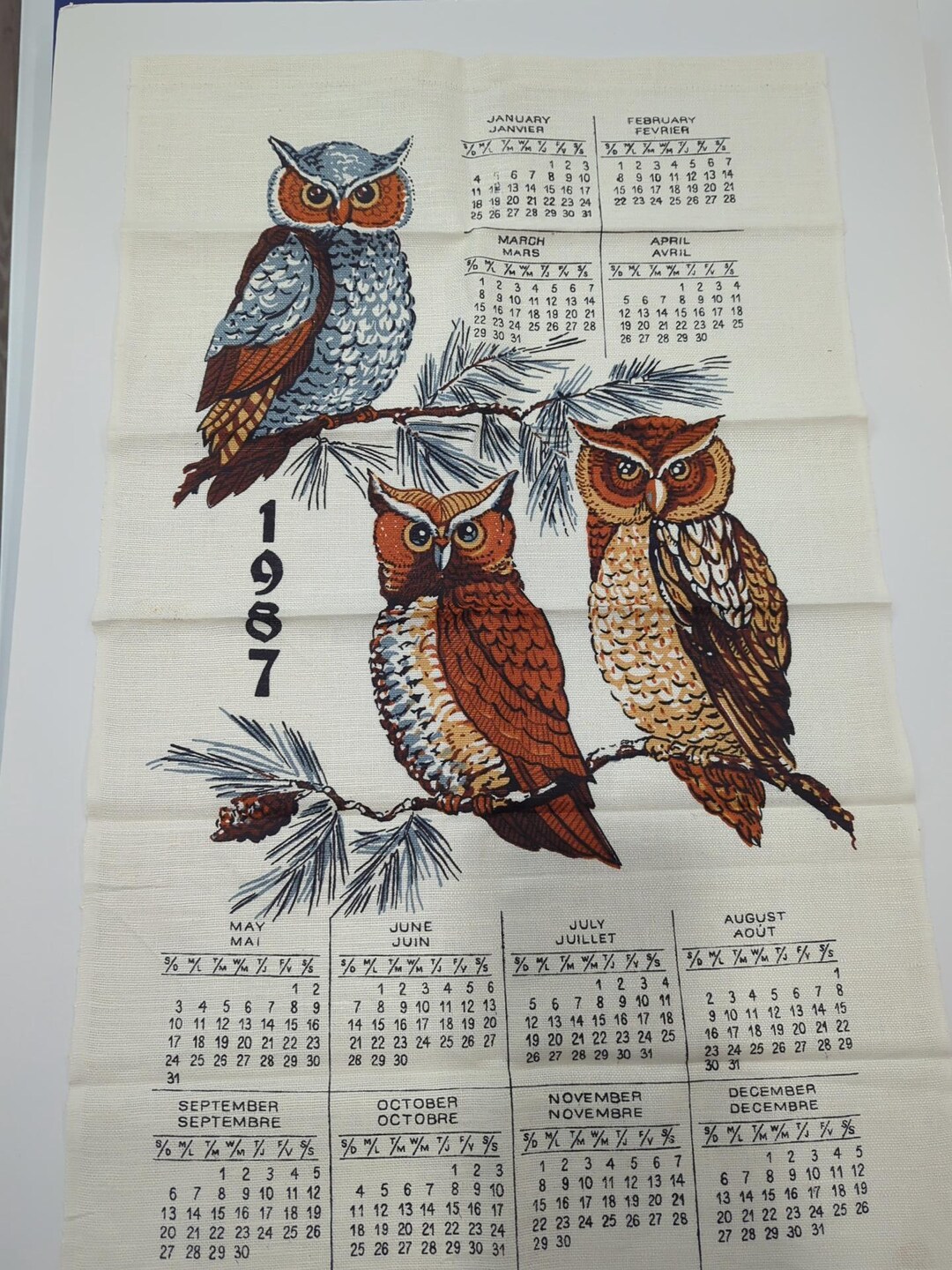 Vintage Dated Cloth Wall Hanging Calendar 1986 and 1987 Like New 26"x16 ...