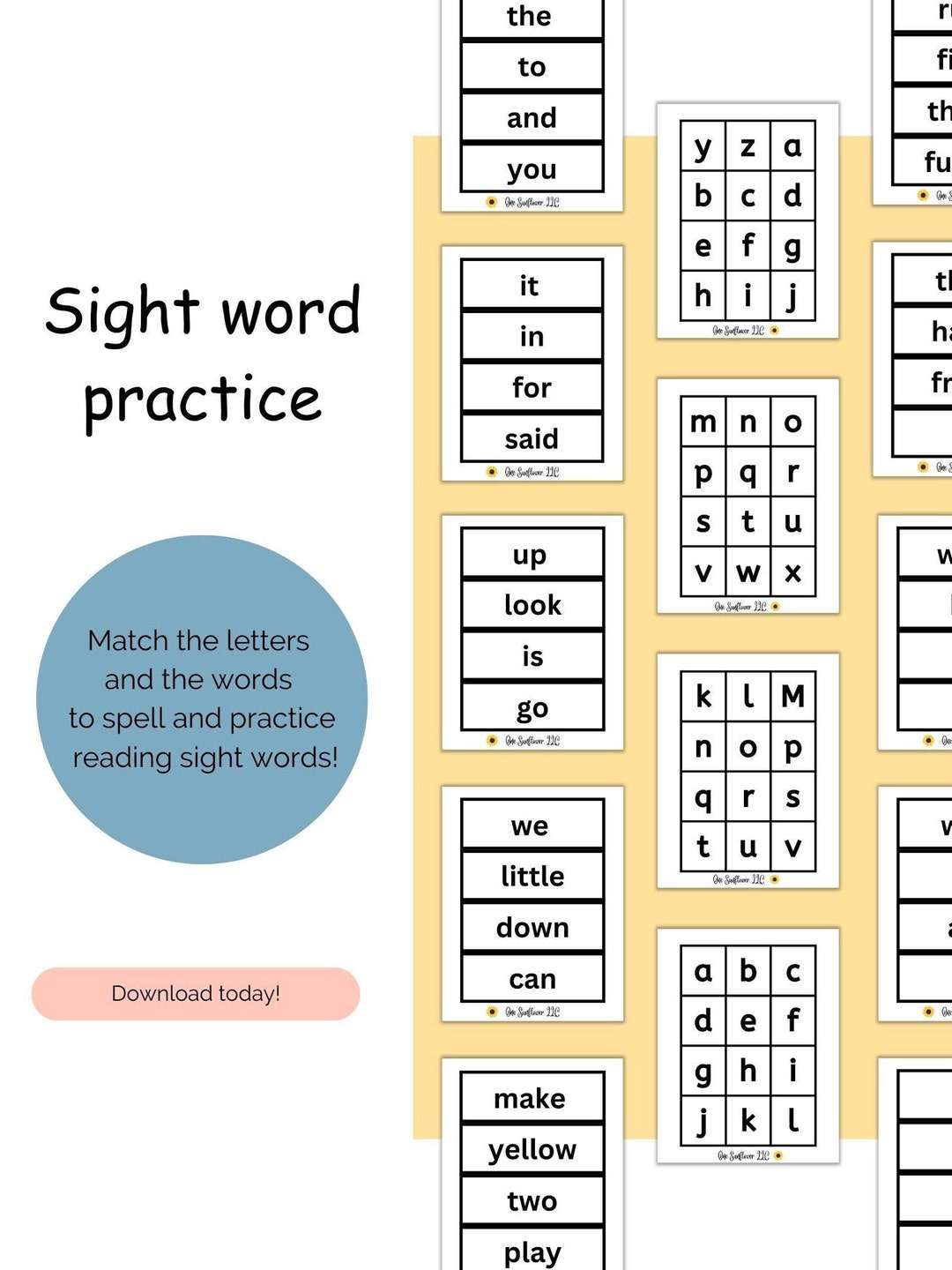 Spelling Sight Words Dolce Pre Primer Fry List 1, One Sunflower, LLC - Etsy