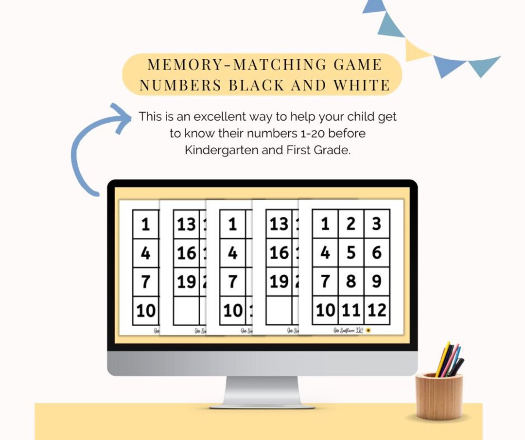 Memory-matching Game With Numbers Black and White_onesunflowerllc ...