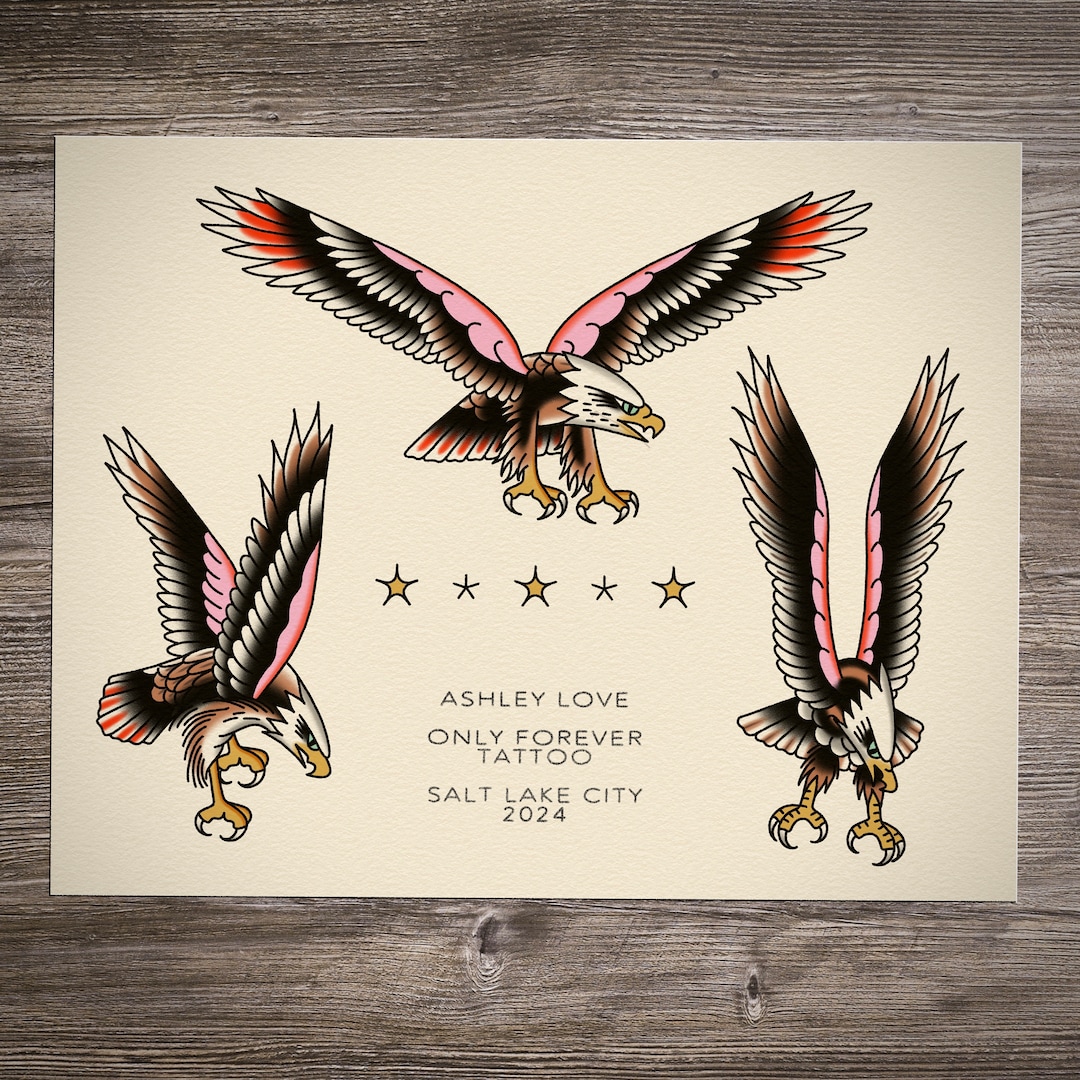 Classic Eagle Tattoo Flash Sheet - Etsy