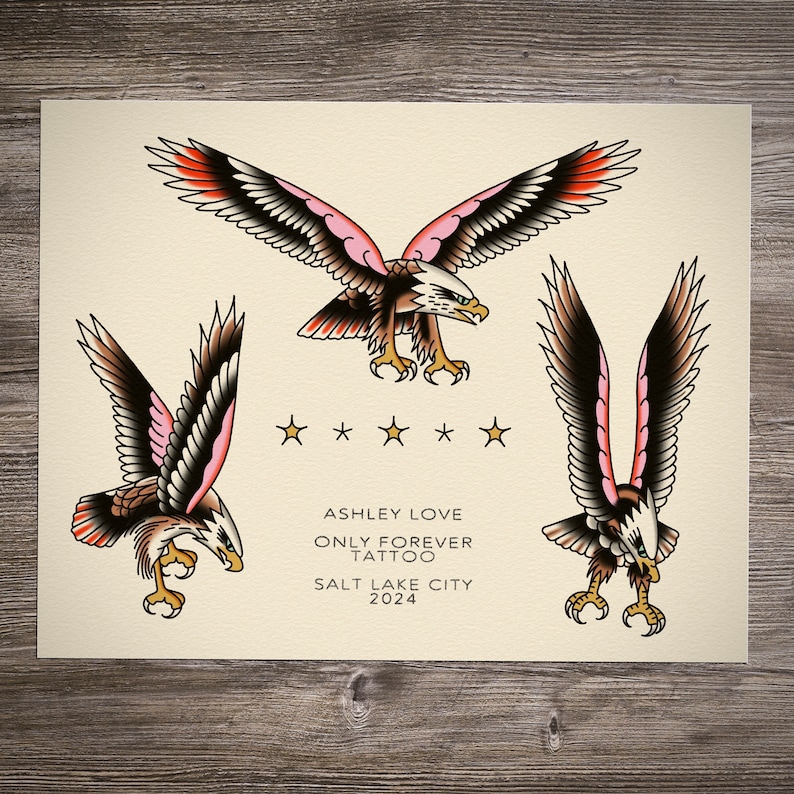 Classic Eagle Tattoo Flash Sheet - Etsy
