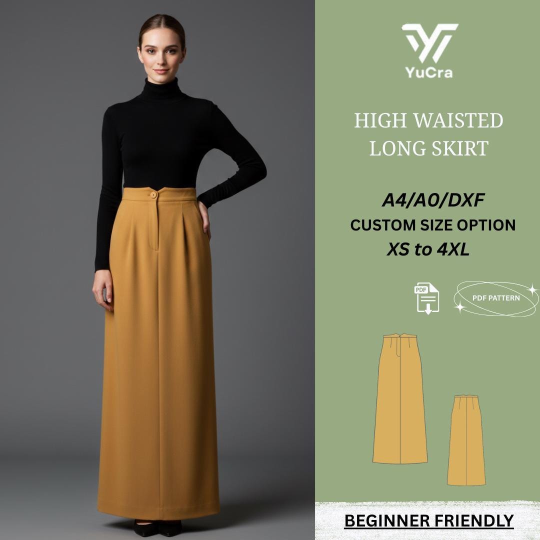 High-waisted Long Skirt Sewing Pattern | Elegant Maxi Skirt XS–4XL ...