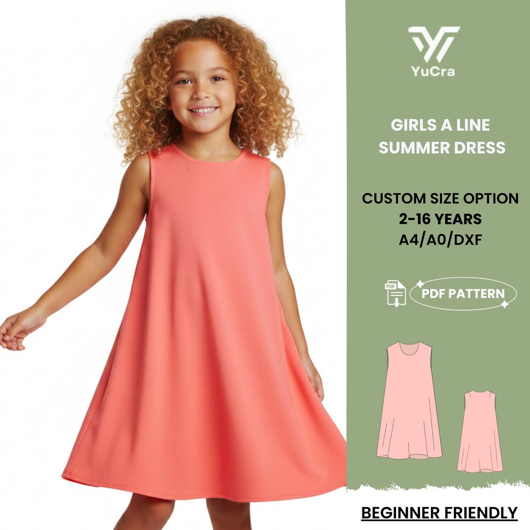 Girls A Line Summer Dress Pdf Sewing Pattern | Peach Pink Sleeveless ...
