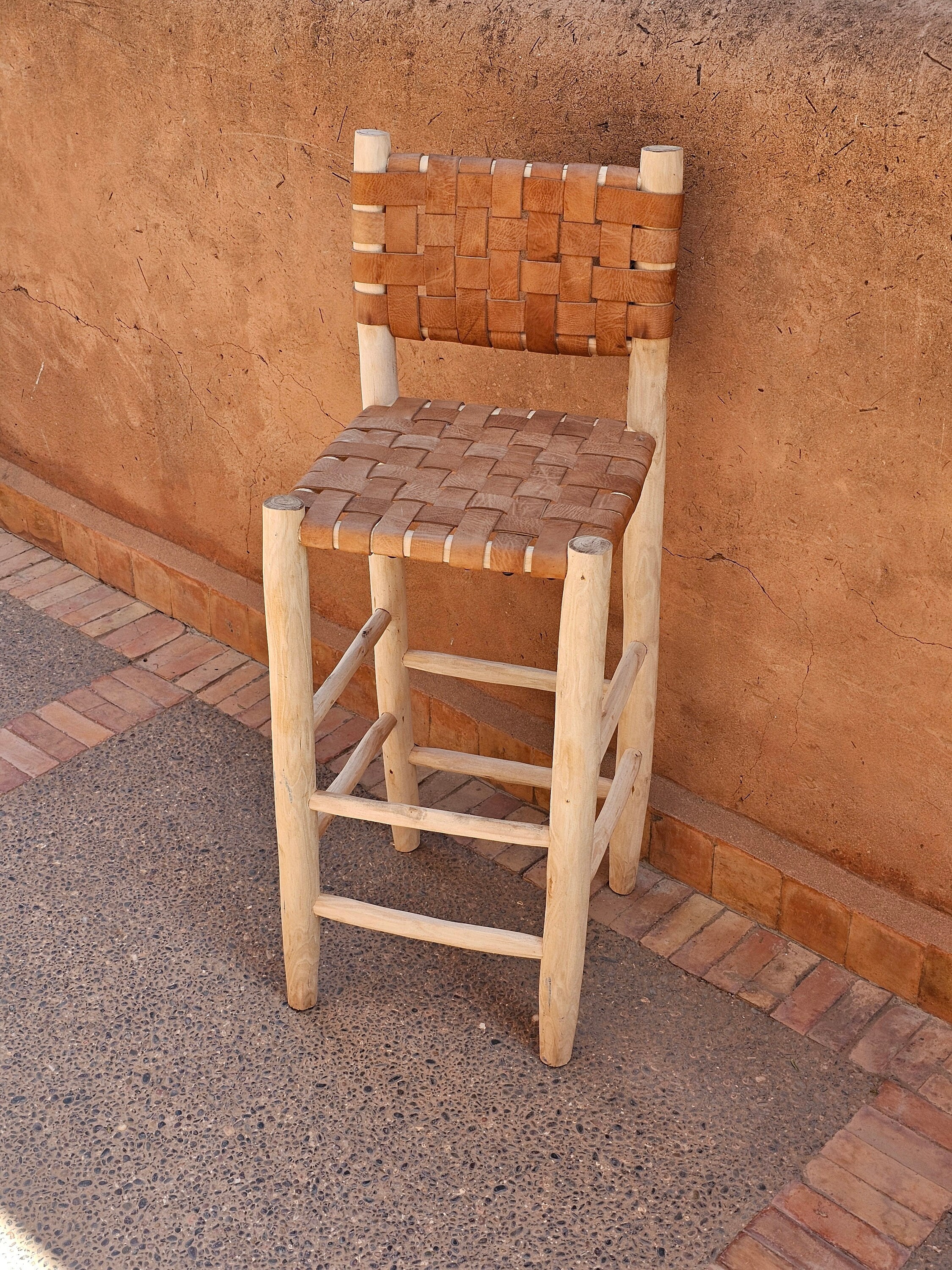 Moroccan Stool Bar With Backrest in Leather - Etsy