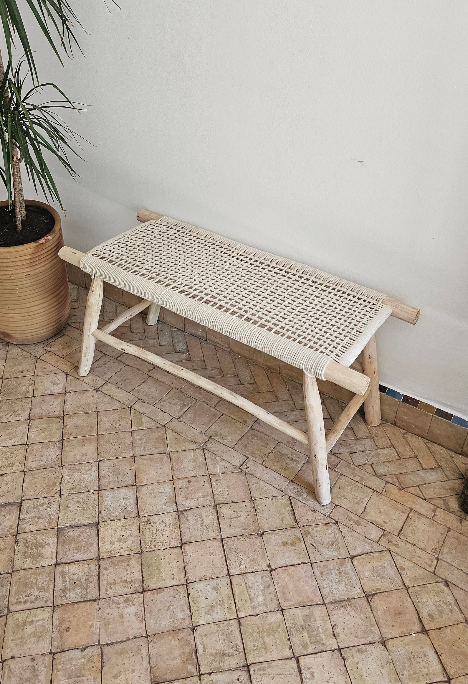 Moroccan Bench With Beige Cord - Etsy
