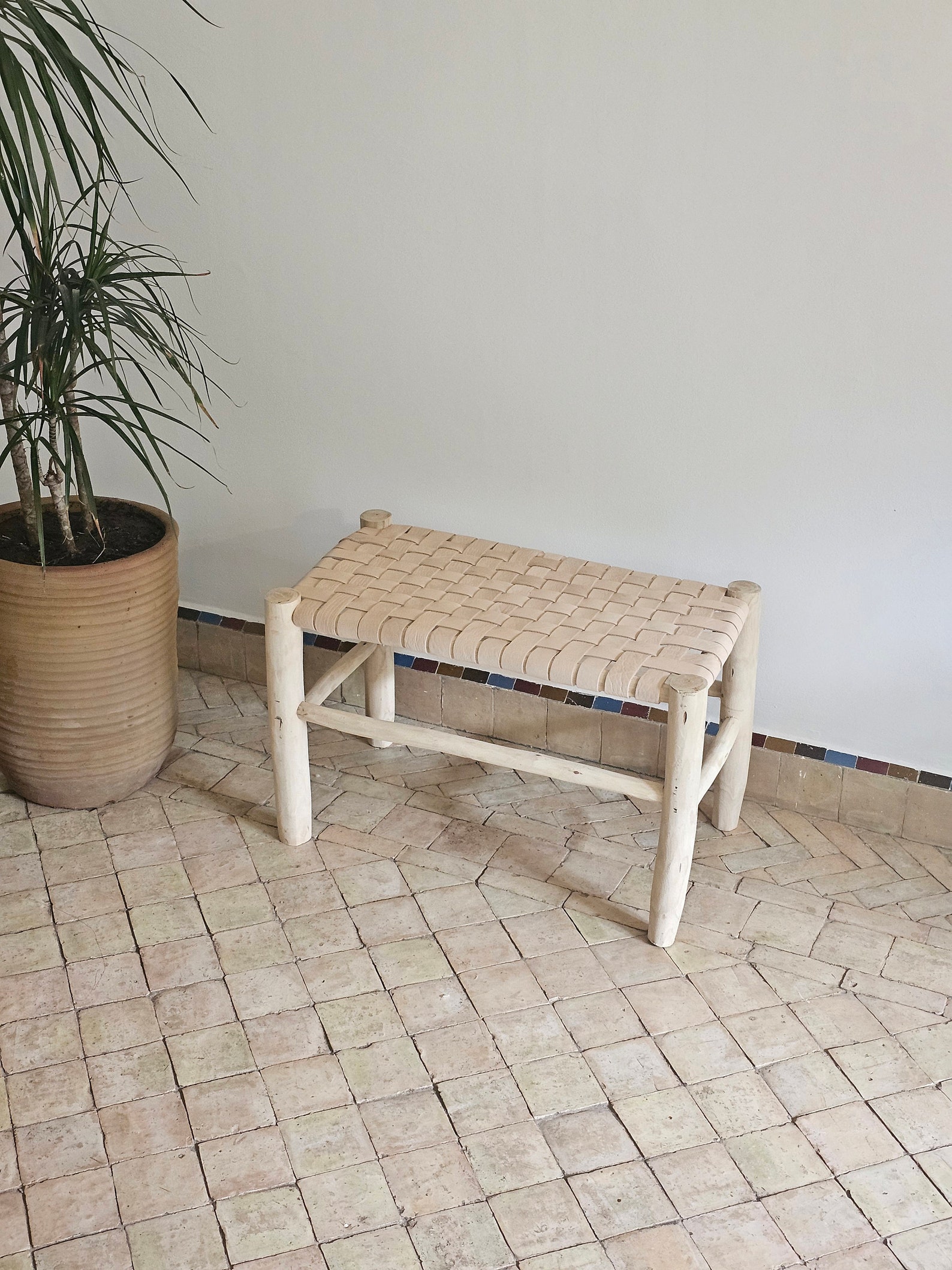 Moroccan Bench With Leather - Etsy