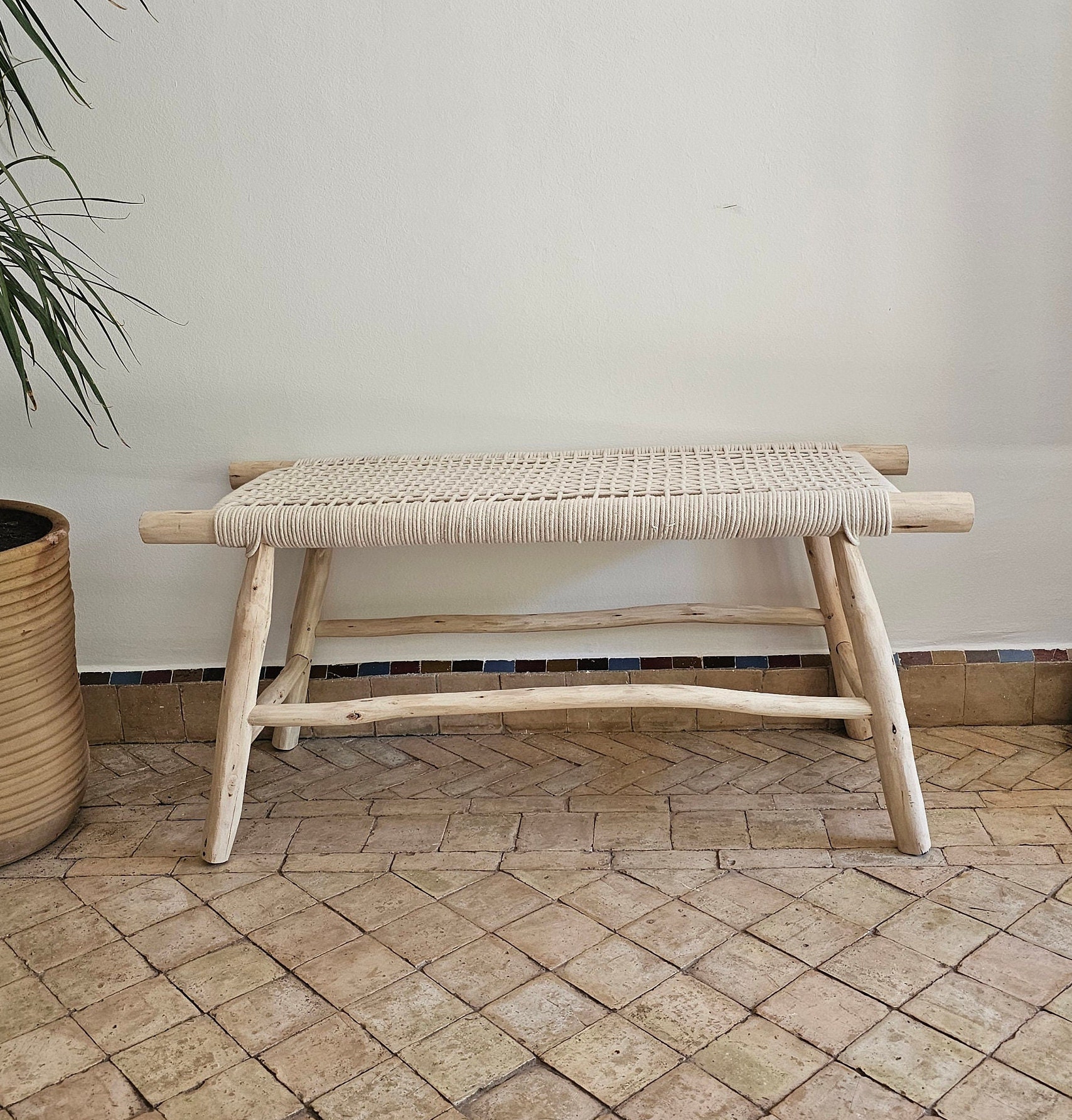 Moroccan Bench With Beige Cord - Etsy