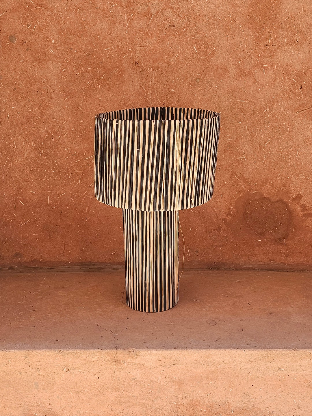 Table Raffia Lamp With Stripes Black and White - Etsy