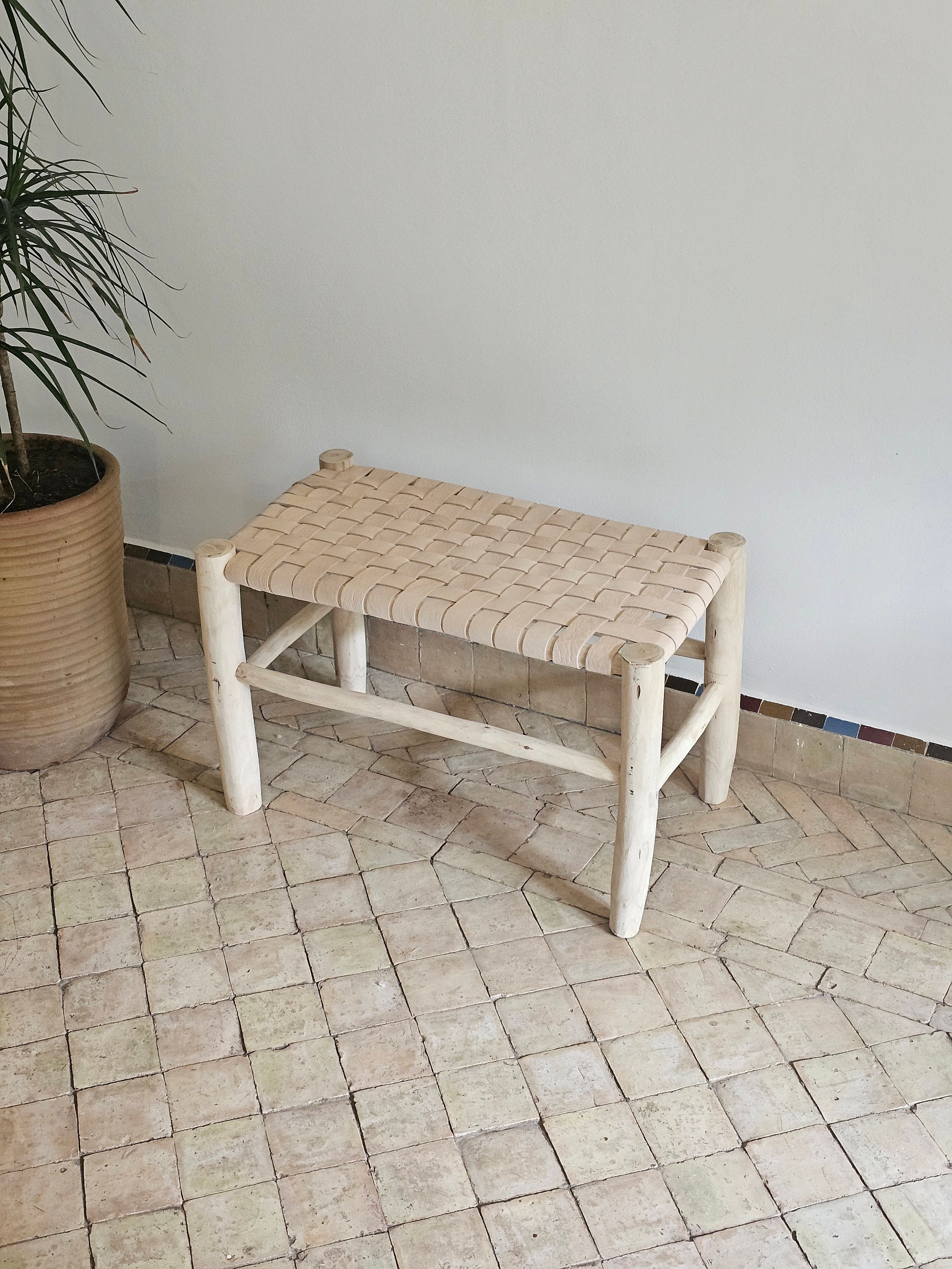 Moroccan Bench With Leather - Etsy
