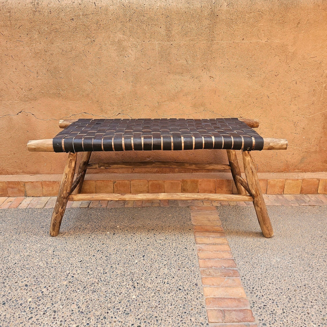 Moroccan Bench With Black Leather - Etsy