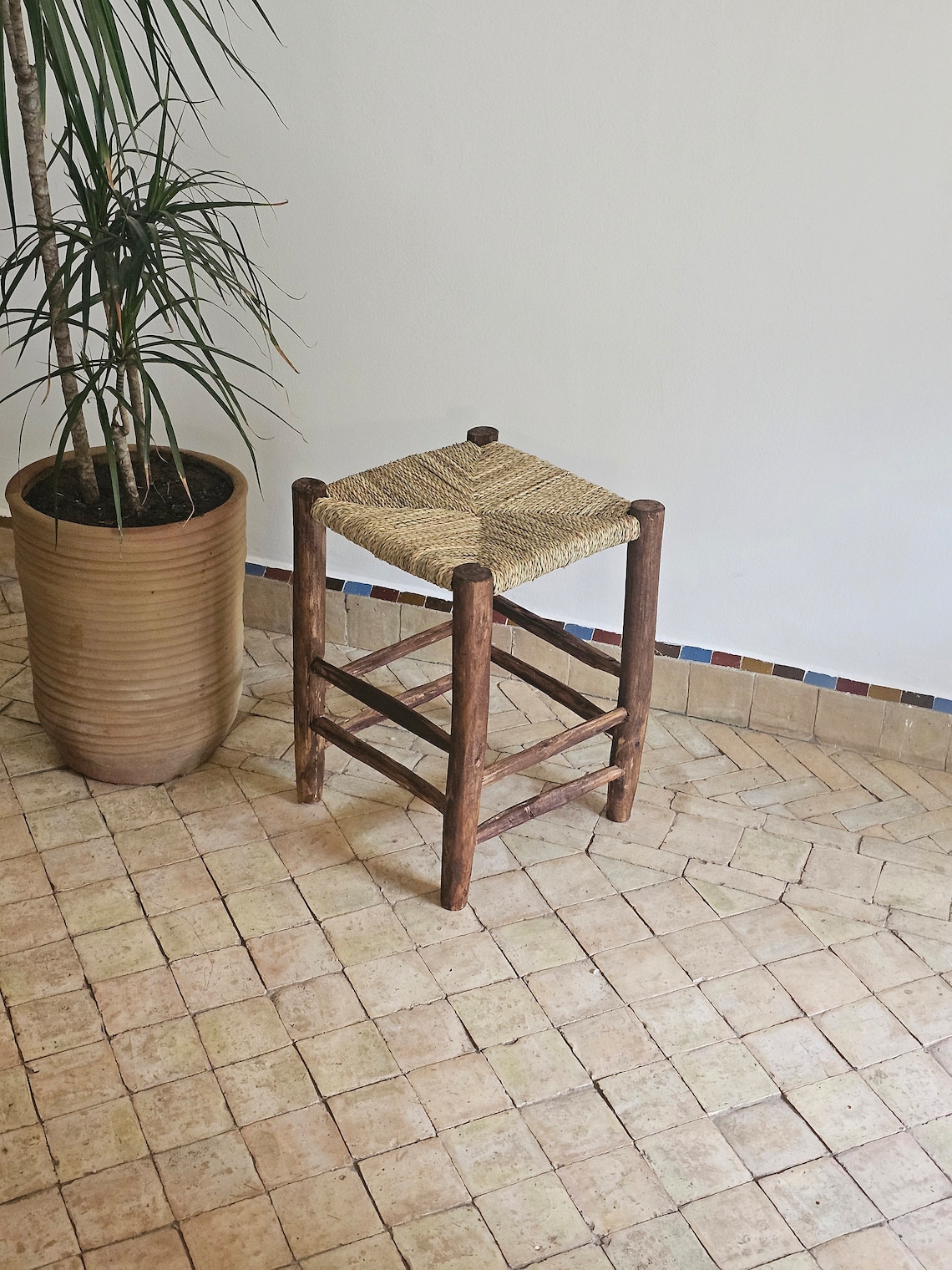 Small Moroccan Stool Made of Wood and Natural Rope - Etsy