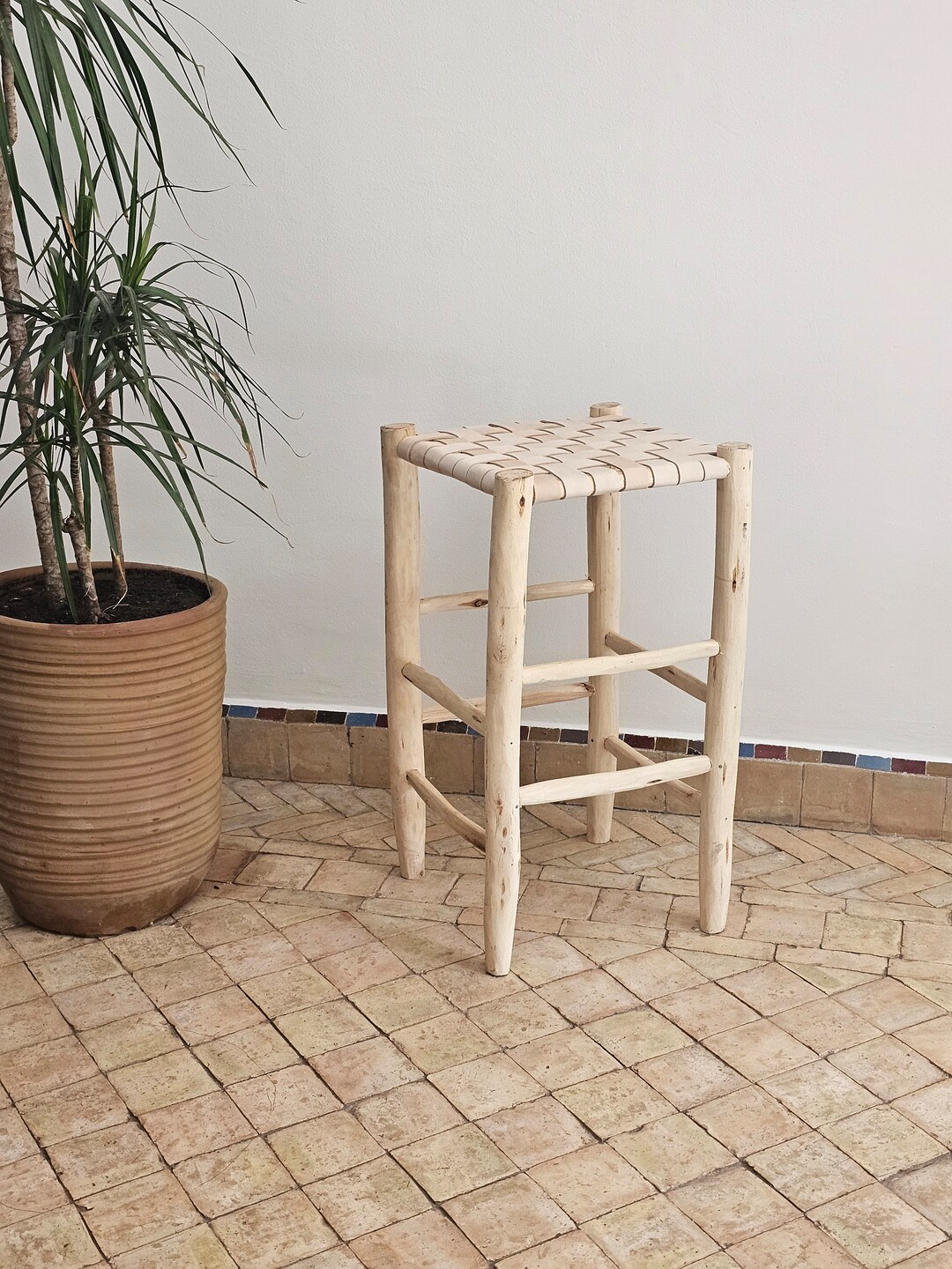 Moroccan Stool Bar With Natural Leather - Etsy