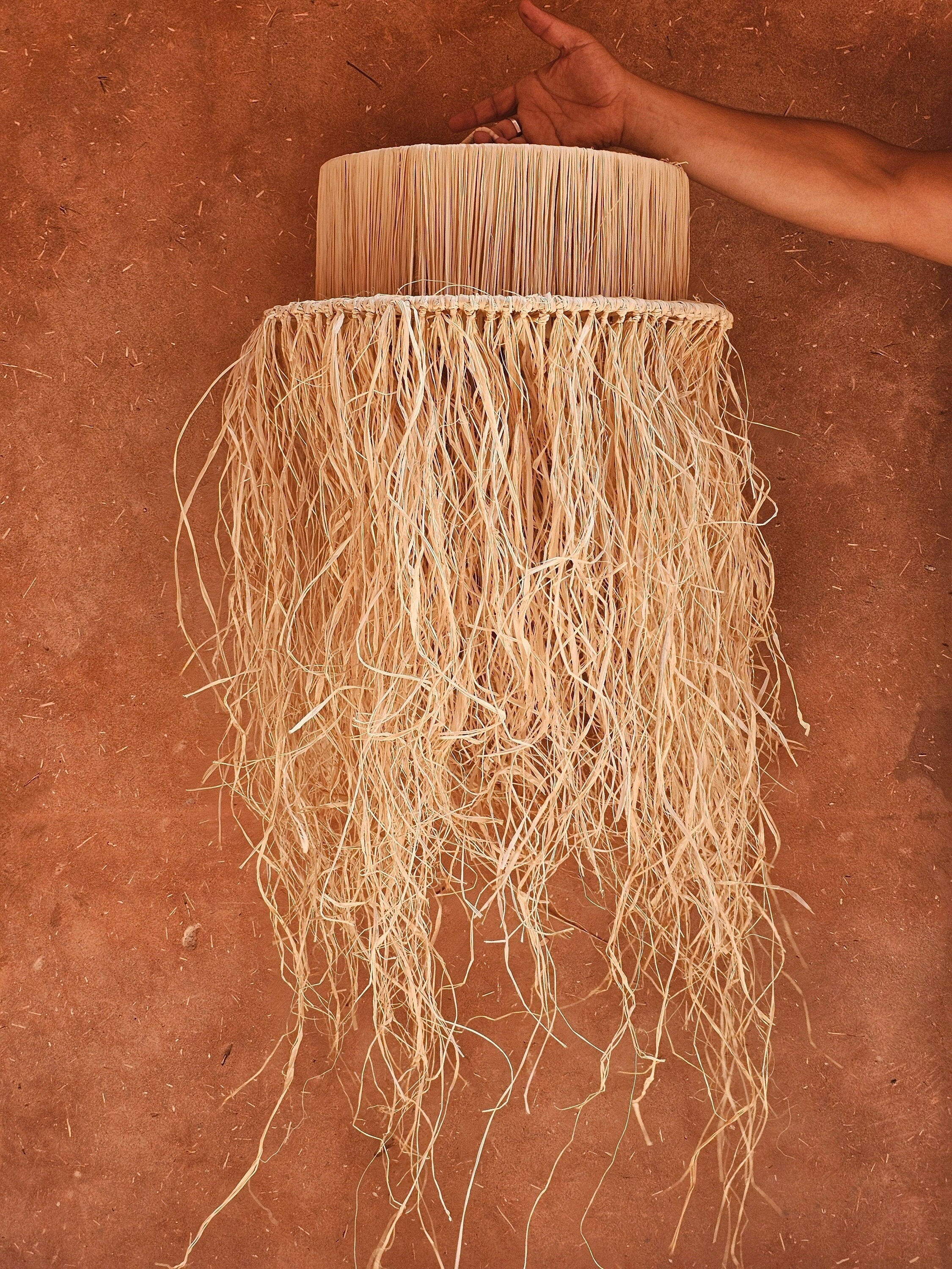 Raffia Pendant Light With Fringes , Hanging Lamp Shade in Raffia - Etsy