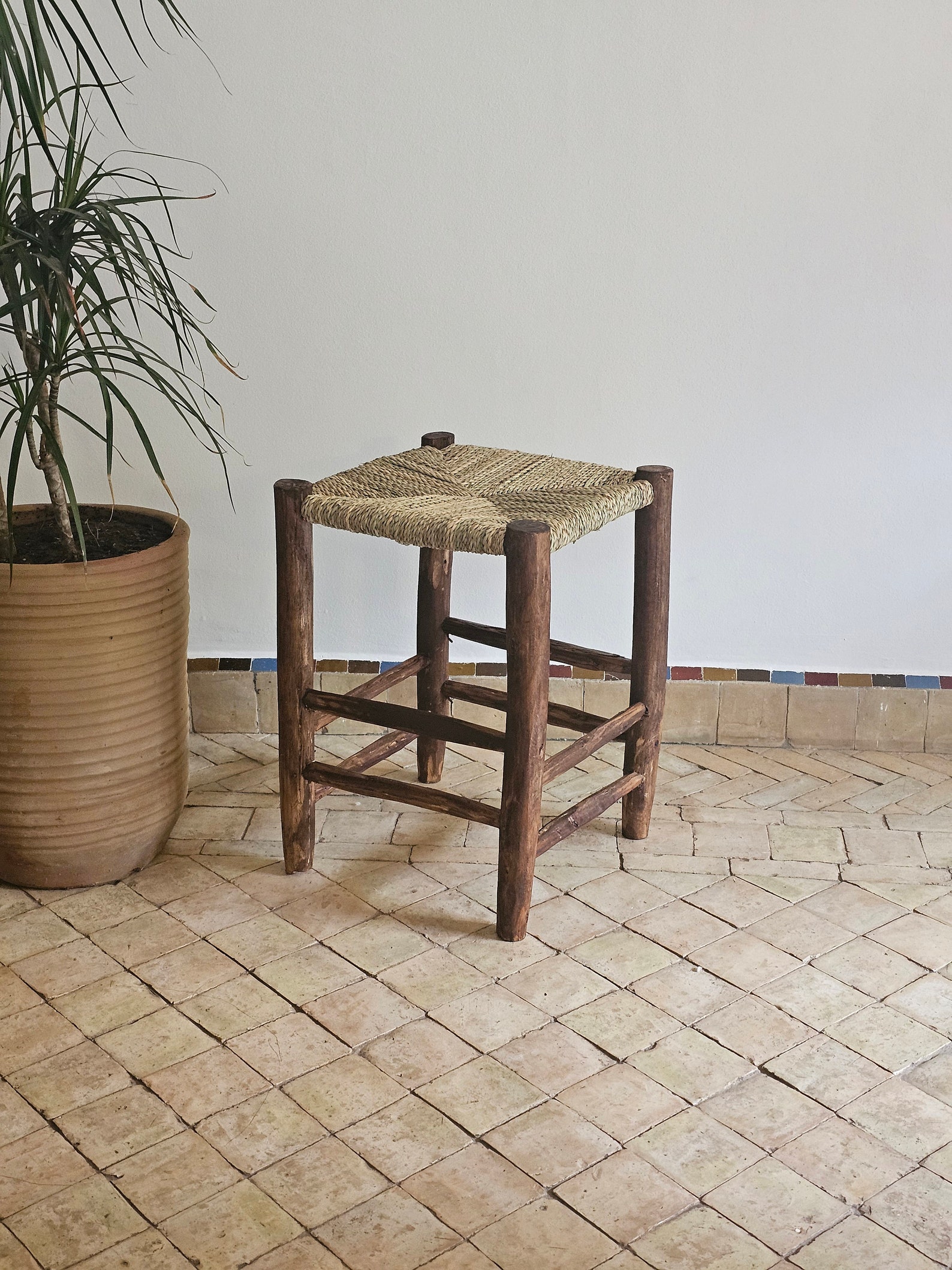 Small Moroccan Stool Made of Wood and Natural Rope - Etsy