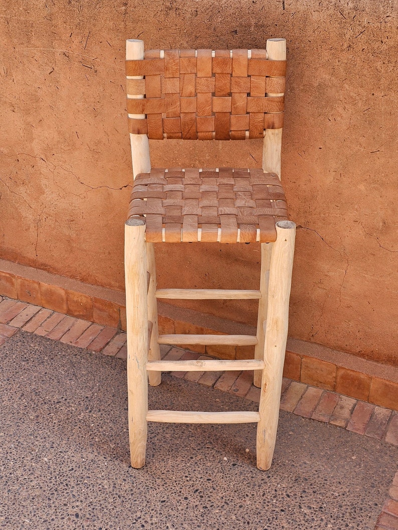 Moroccan Stool Bar With Backrest in Leather - Etsy