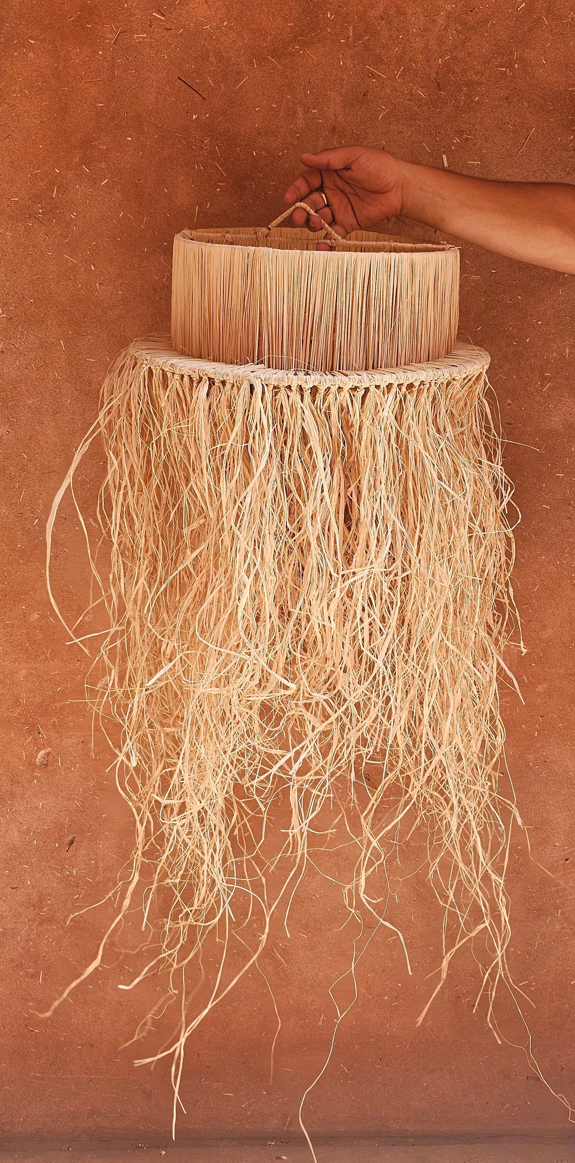 Raffia Pendant Light With Fringes , Hanging Lamp Shade in Raffia - Etsy