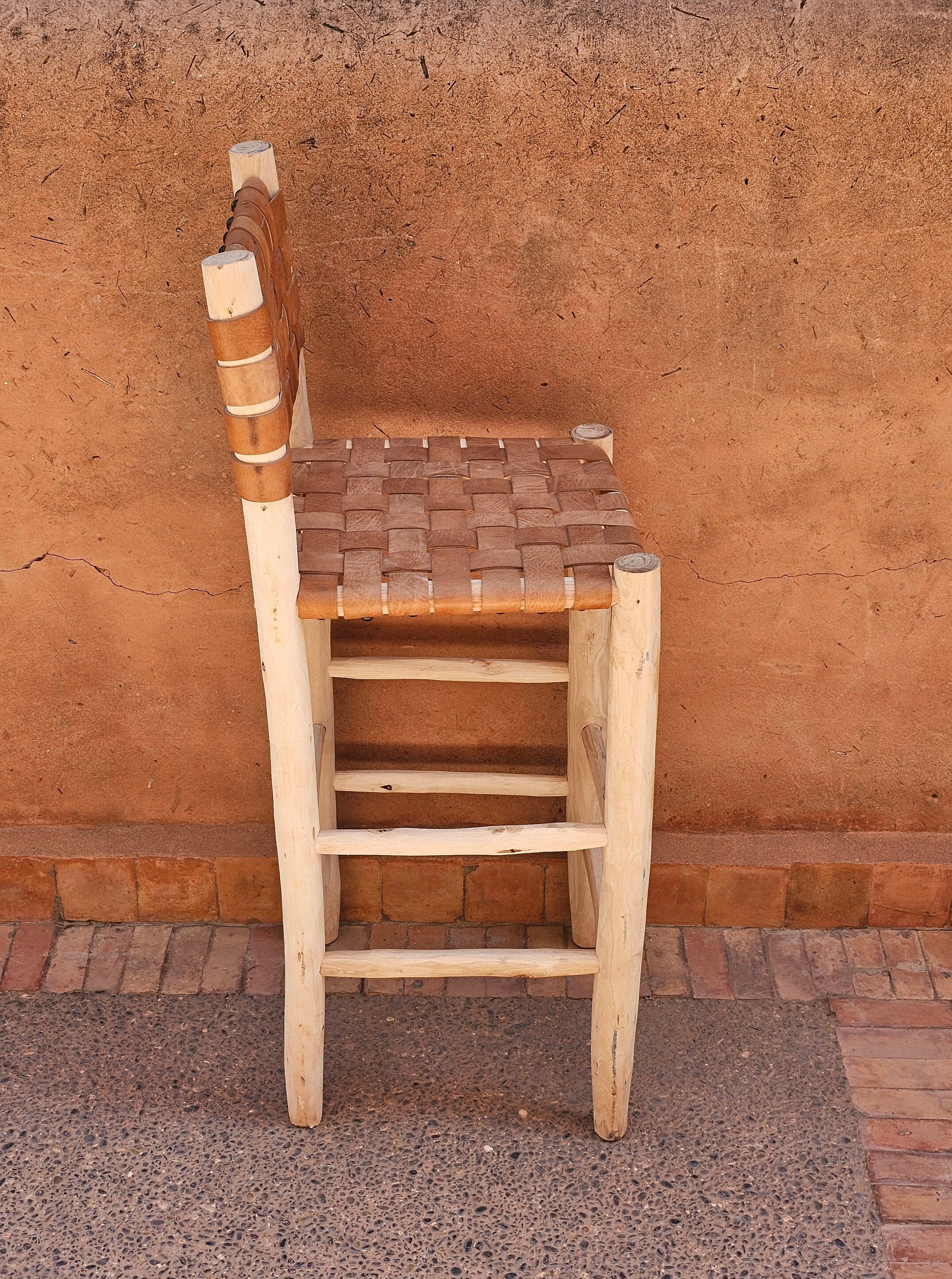 Moroccan Stool Bar With Backrest in Leather - Etsy