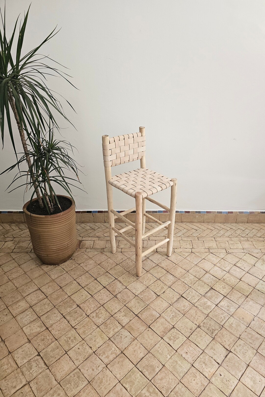 Moroccan Stool Bar With Backrest in Leather - Etsy