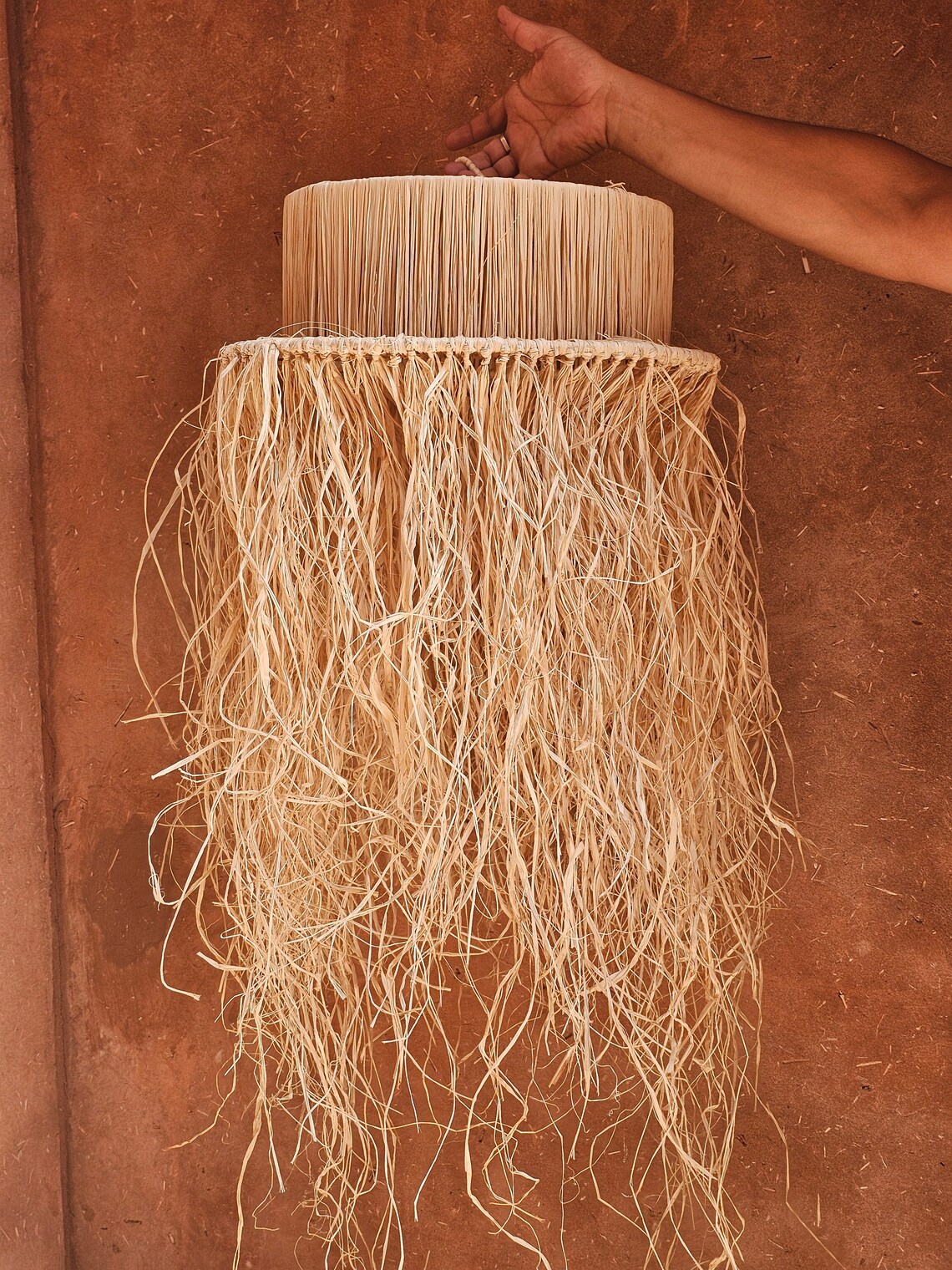 Raffia Pendant Light With Fringes , Hanging Lamp Shade in Raffia - Etsy